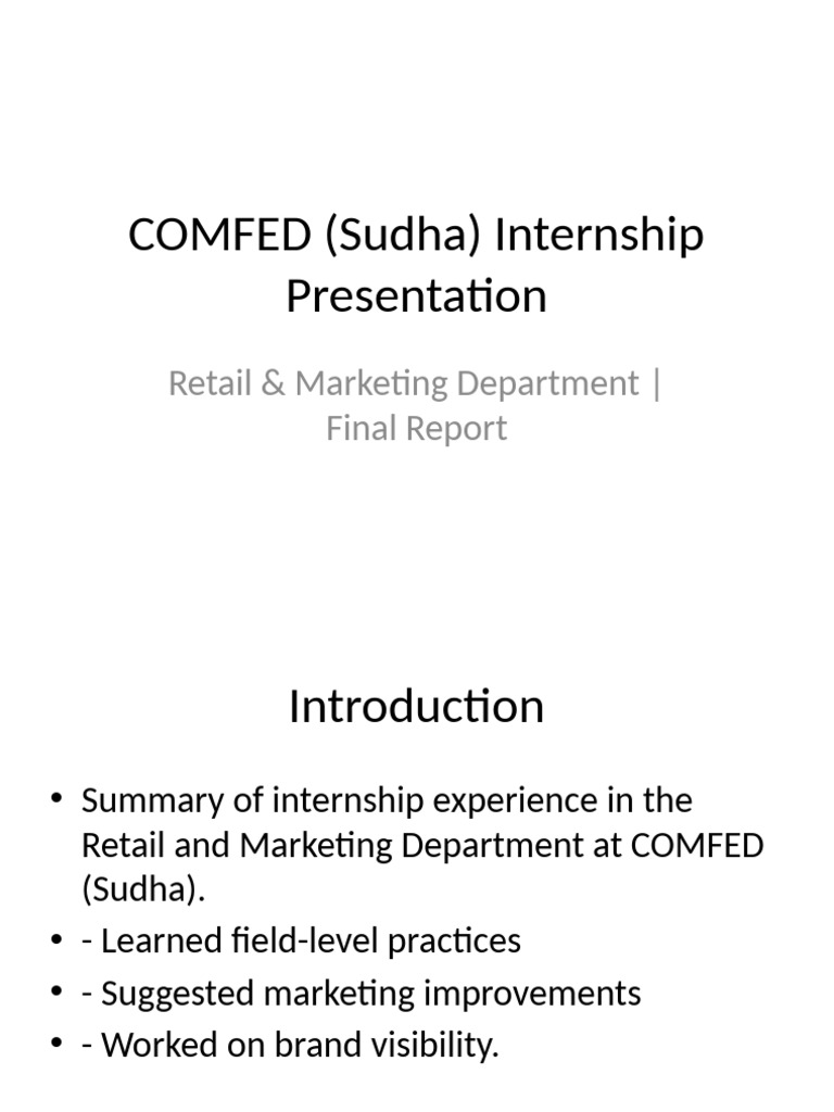 COMFED Sudha Internship Presentation | PDF