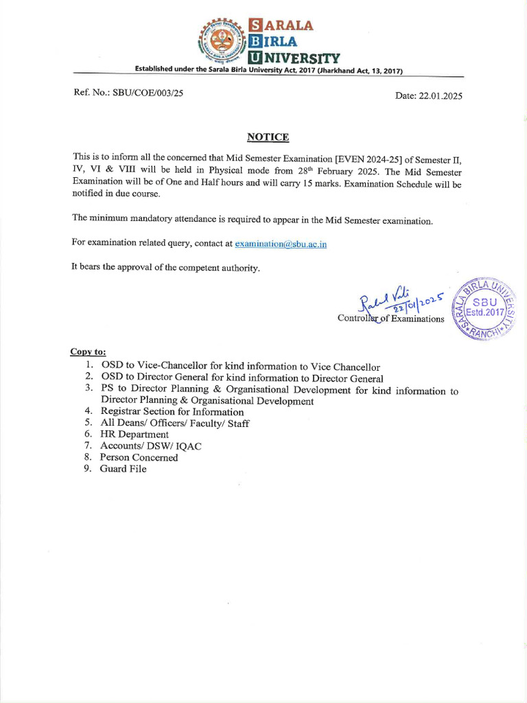 EVEN 2024-25 Mid Sem Exam - Students | PDF