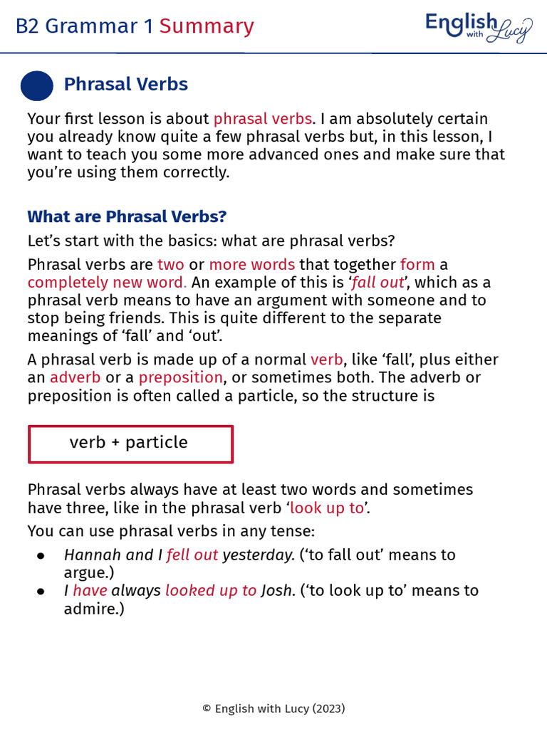 (B2) Grammar 1 PDF Summary - Phrasal Verbs | PDF | Verb | Semantics