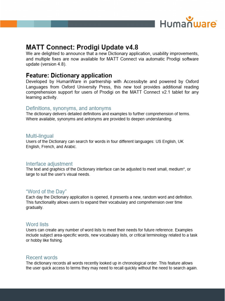 MATT Connect - Prodigi v4.8 - WhatsNew EN Accessible UA | PDF ...