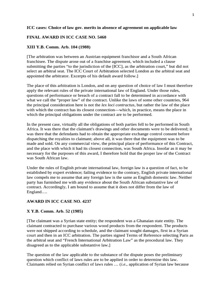 ICC Cases (Excerpts) - Choice of Law | PDF | Choice Of Law | Arbitration