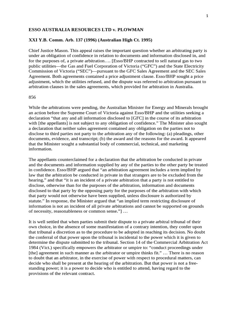 Esso Australia Resources LTD Case | PDF | Arbitration | Discovery (Law)