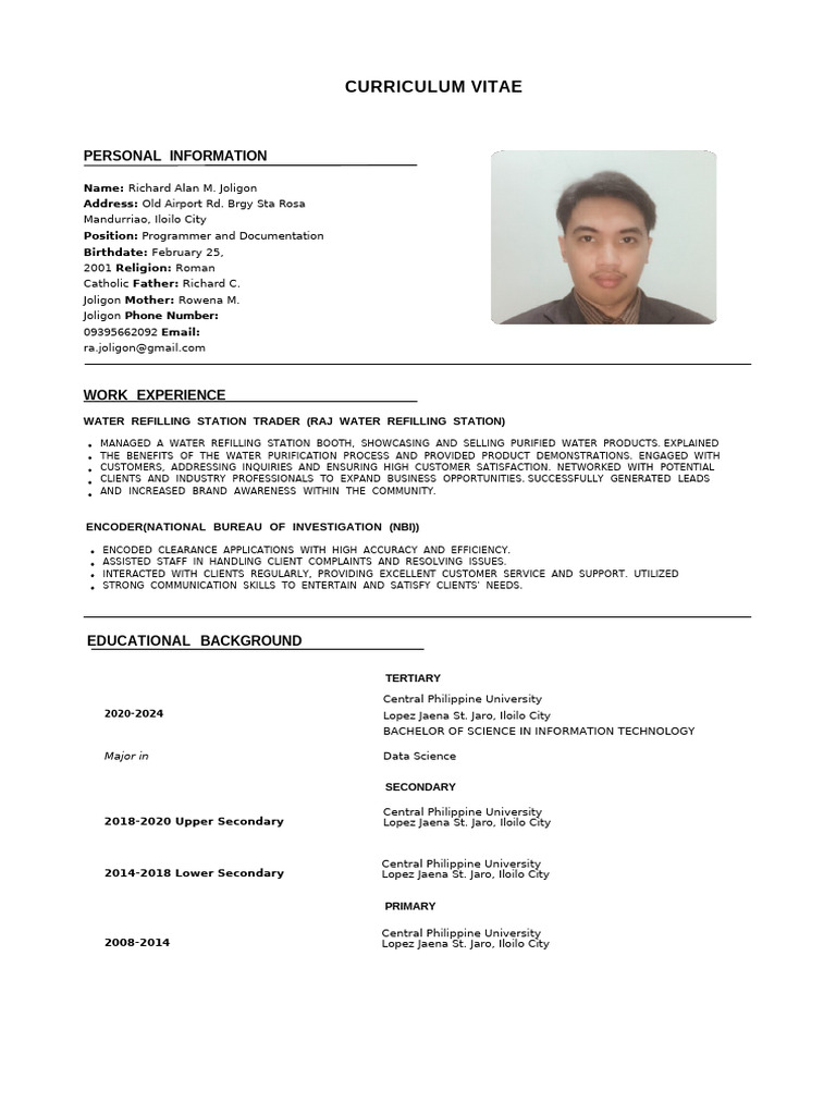 Richard Joligon's CV: Programmer Profile | PDF