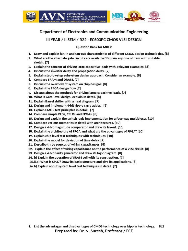 Mid 2 Vlsi Question Bank | PDF | Cmos | Mosfet