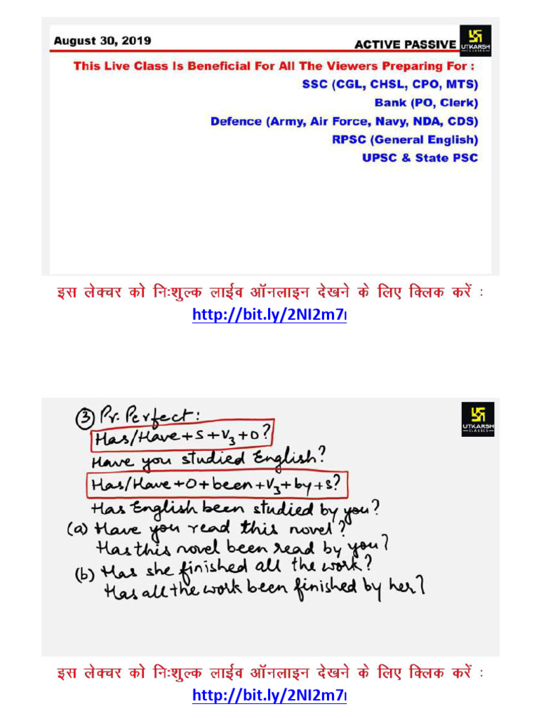 Active Passive Voice 30 August by Ravi Morya Sir | PDF