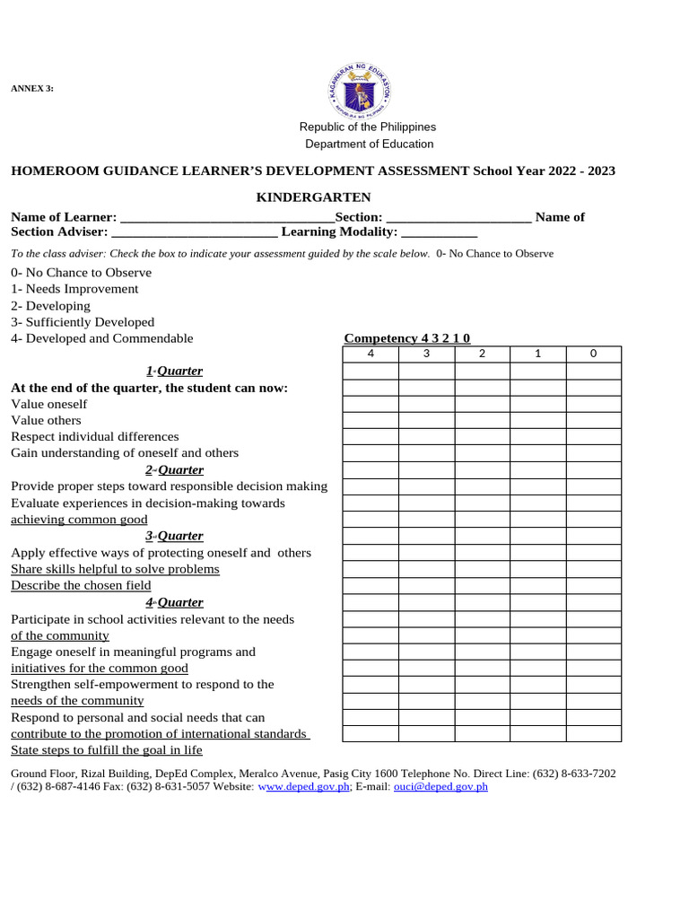 EDITED Learners Development Assessment Tool Homeroom Guidance | PDF | Learning | Decision Making