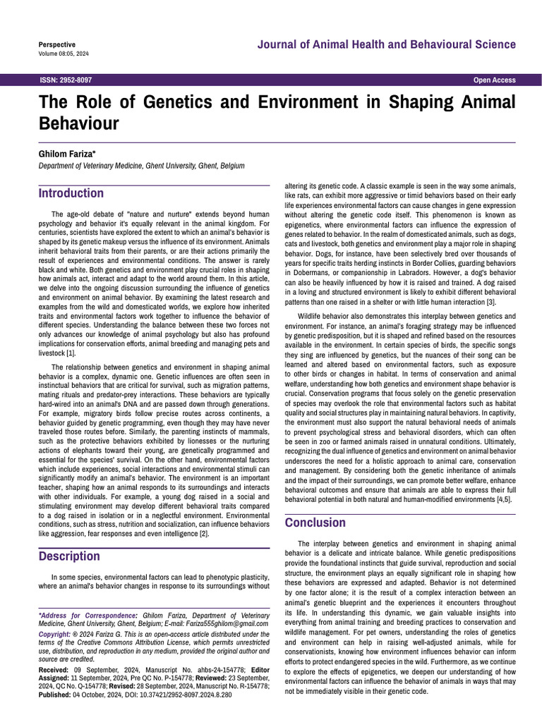 The Role of Genetics and Environment in Shaping Animal Behaviour | PDF ...