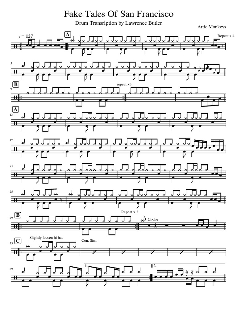 Fake Tales of San Francisco by Artic Monkeys Drum Transcription | PDF