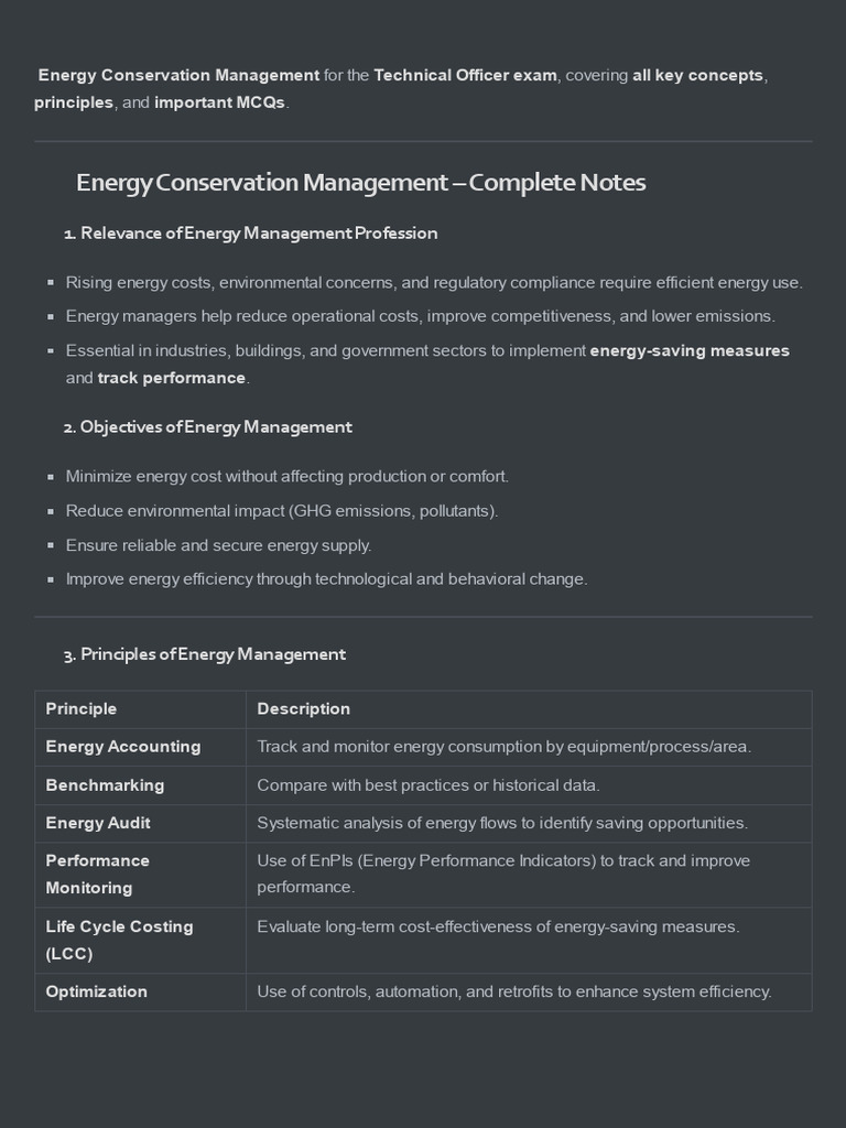Energy Conservation Management - Complete Notes | PDF | Energy ...