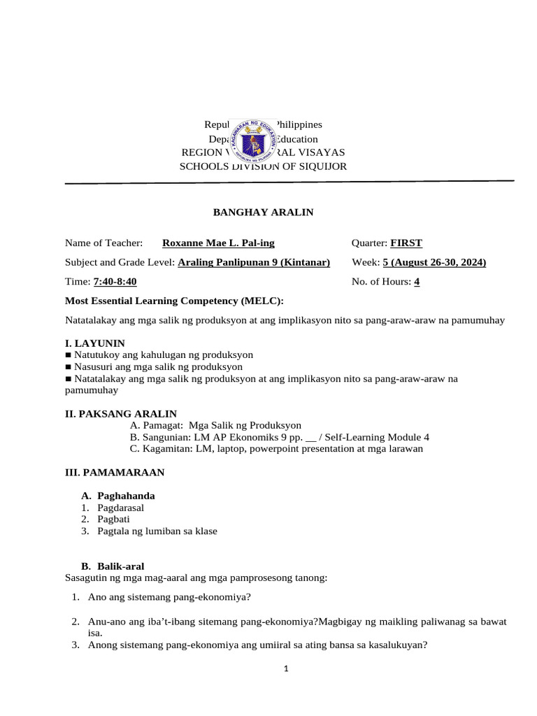 Banghay Aralin Module 4 1st Quarter | PDF