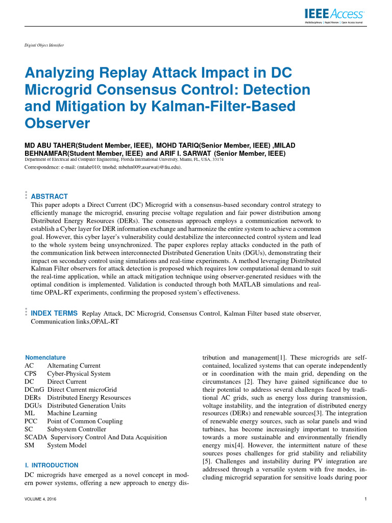 Analyzing Replay Attack Impact in DC Microgrid Con | PDF | Distributed Generation | Electrical Grid