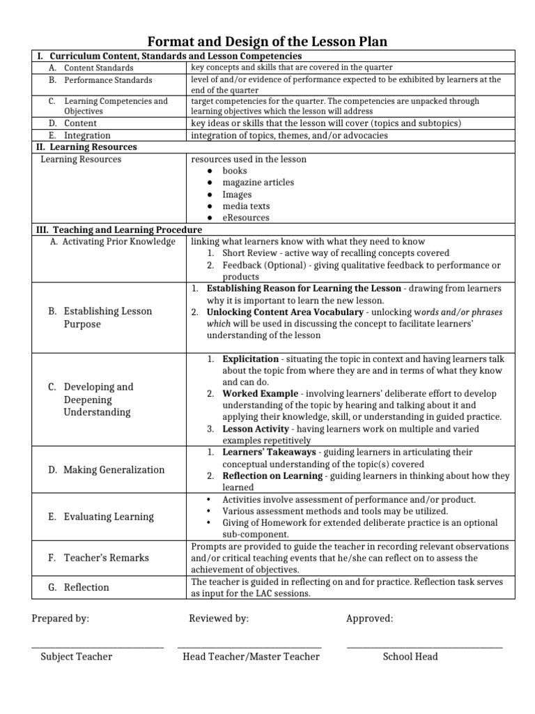 Format and Design of The Lesson Plan | PDF | Learning | Lesson Plan
