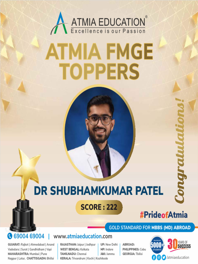 Fmge NMC 2022 Results Atmia Students Toppers | PDF | Gujarat