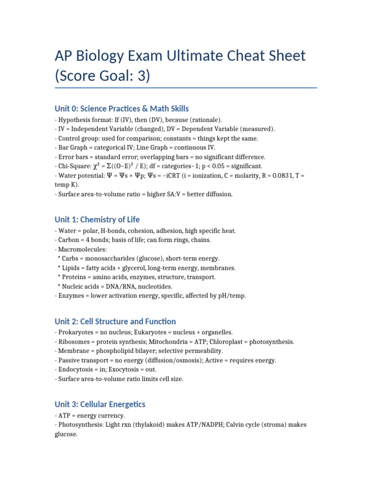 AP Biology Cheat Sheet Score3 | PDF | Applied Mathematics | Statistical Theory