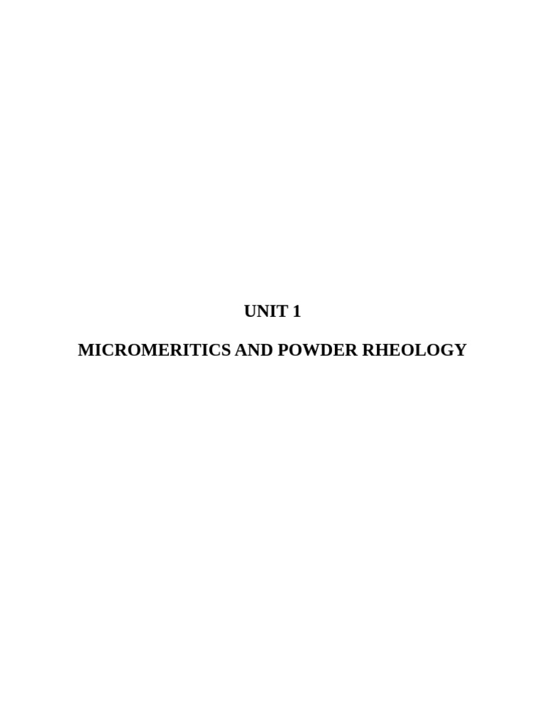 UNIT 1 - Micromeritics and Powder Rheology | PDF | Particle Size ...
