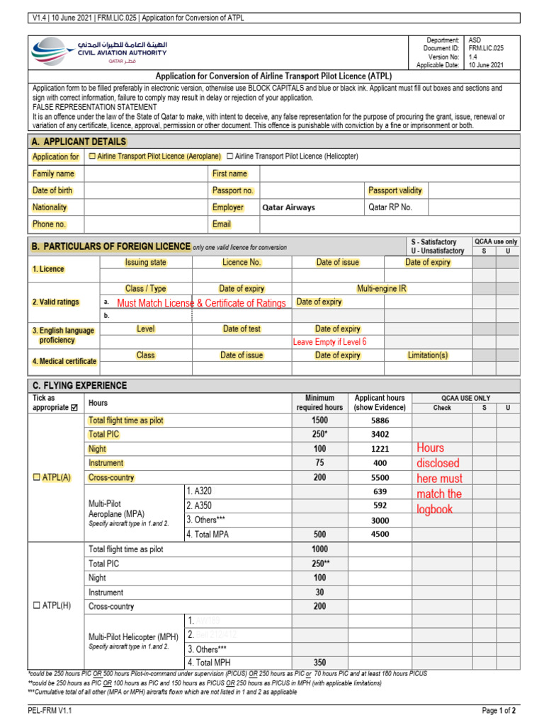 Foreign License ATPL Conversion Form | PDF | Aviation | Aeronautics