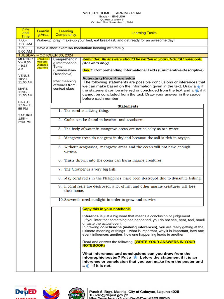 English - WHLP - q2 - w5 - Day2 - 3 | PDF | Cognition