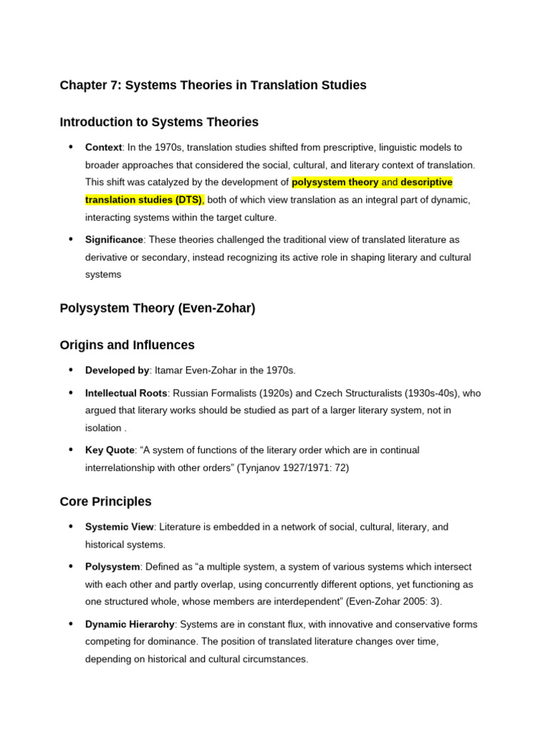 Systems Theories in Translation Studies - Detailed | PDF | Translations ...