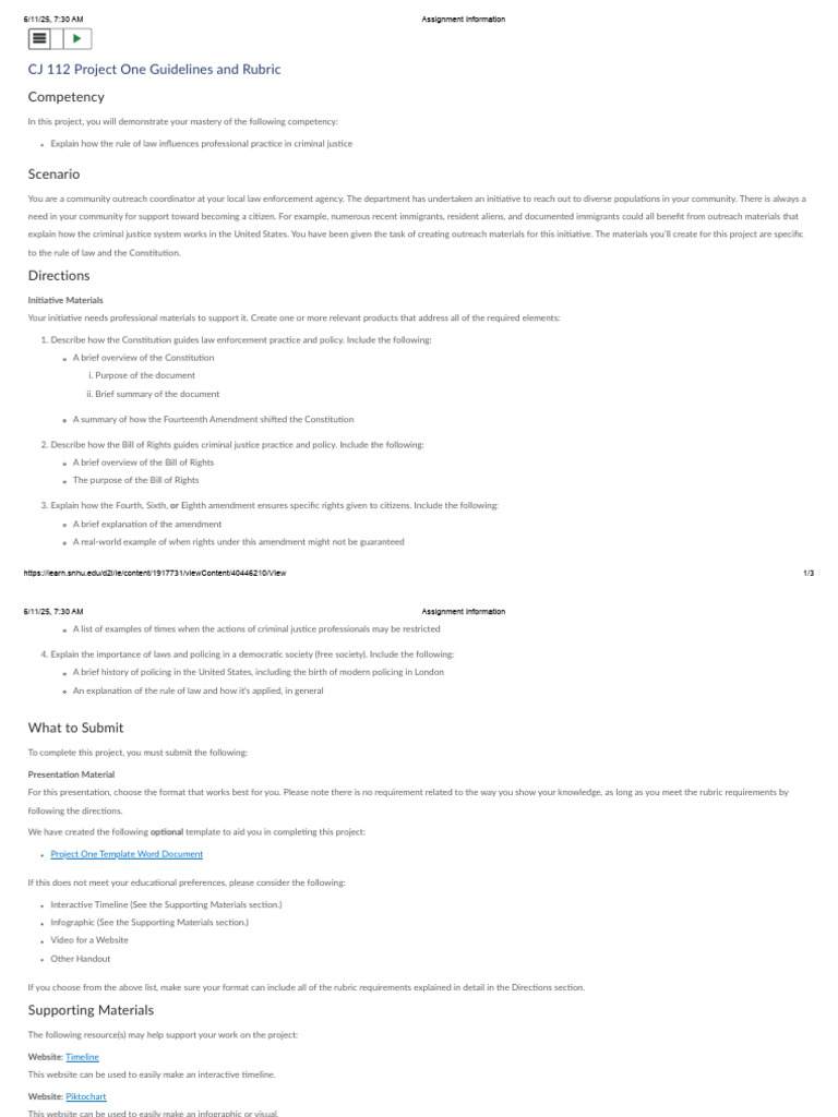 Project One Guidelines and Rubric - CJ-112-10184-M01 Intro To Criminal ...