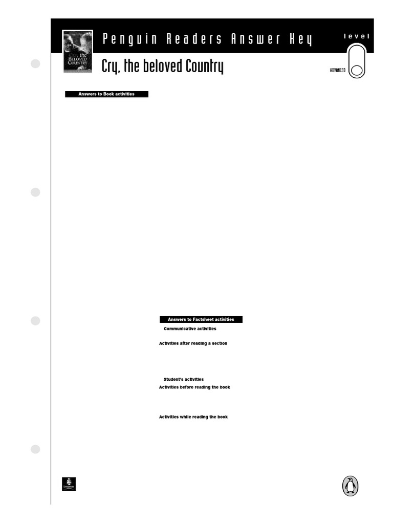 Cry, the Beloved Country: Answer Key | PDF