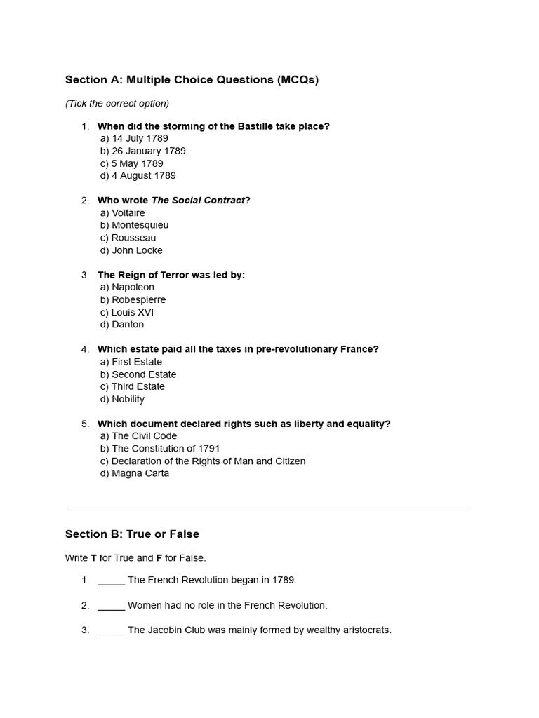 Questions of The French Revolution | PDF | French Revolution | France