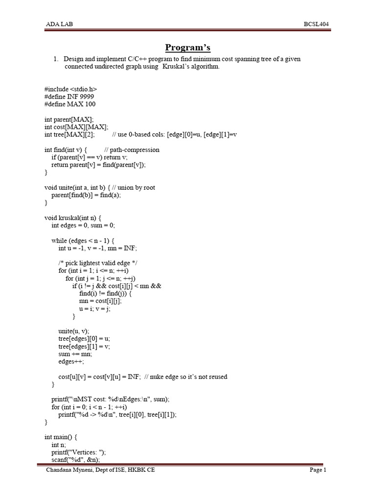 Ada Lab Bcsl404 Manual Ise - Hkbkce - Corrected | PDF | Combinatorics | Algorithms