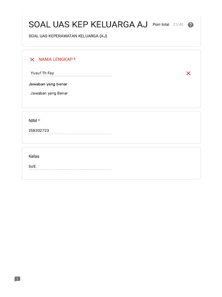 Soal Uas Kep Keluarga Aj | PDF