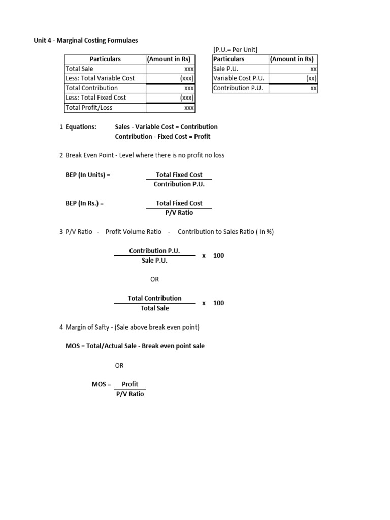 - Marginal Costing - Formula | PDF
