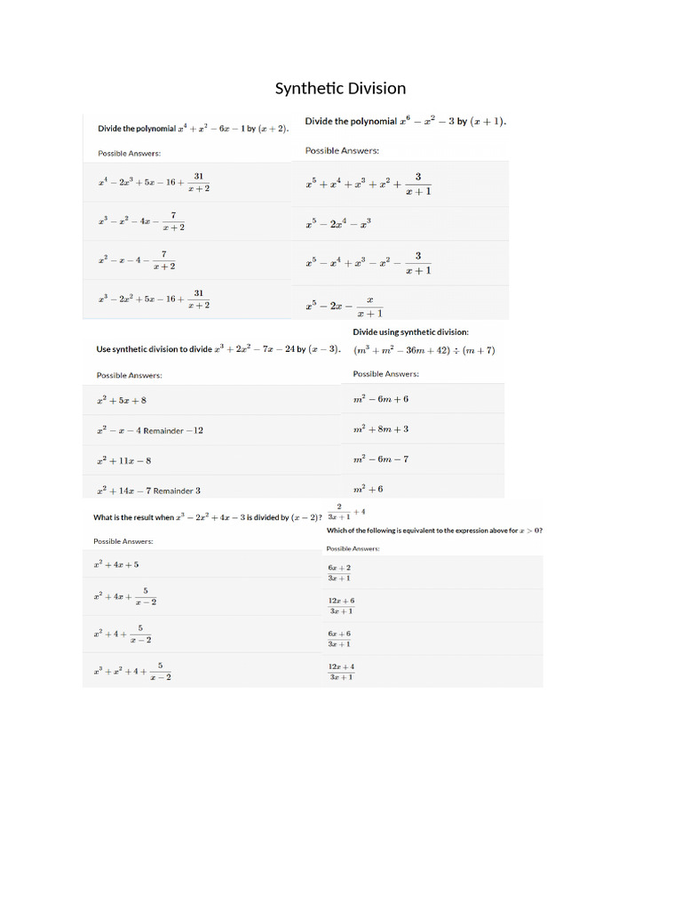 Synthetic Division | PDF