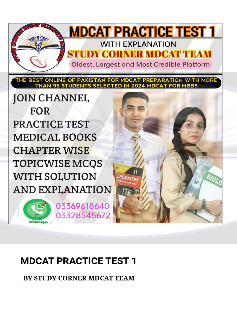 Mdcat Practice Test 1 With Explanation by Study Corner Mdcat Team | PDF ...