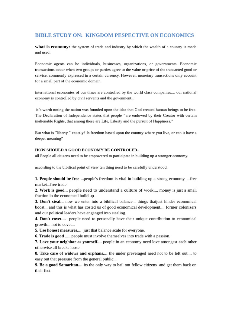 Kingdom Pespective On Economics Document (7) - 070159 | PDF | Jesus | Sin