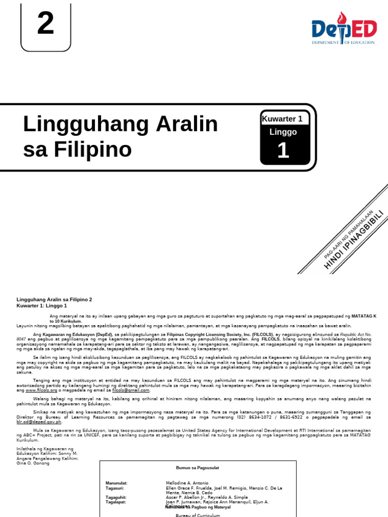 LE Filipino2 Output1 Week1 | PDF