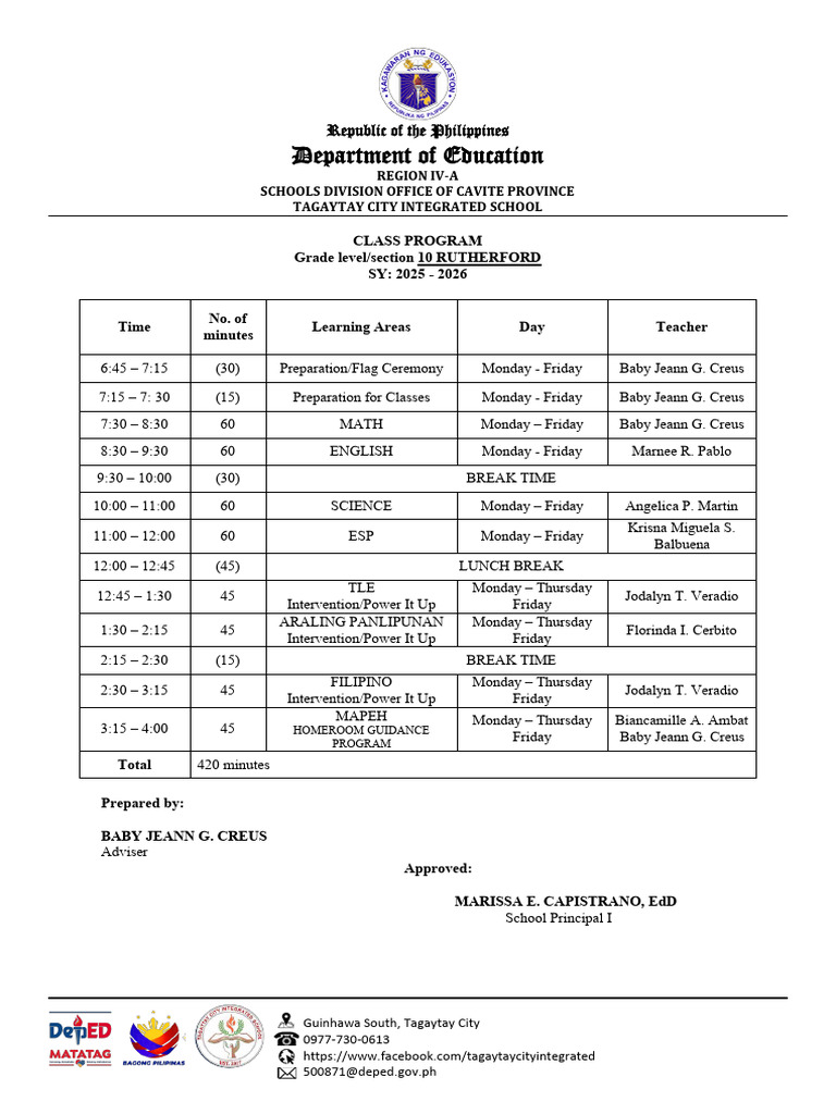Jhs Class Schedule 2025 2026 Final | PDF | Governance | Government ...