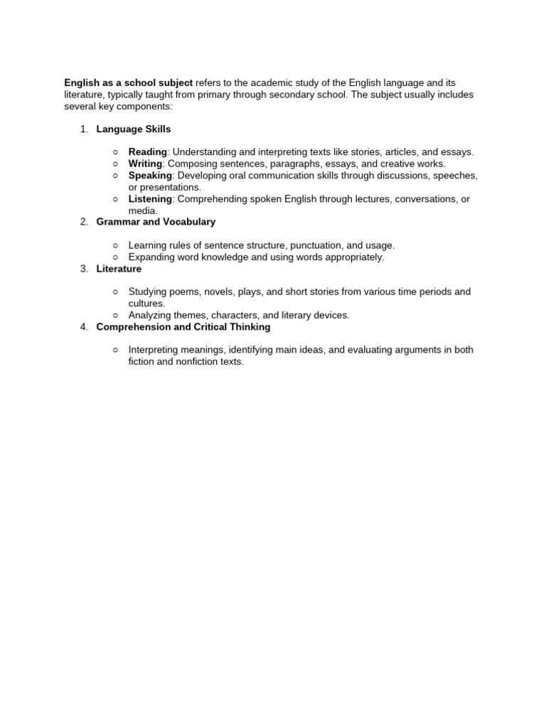 Overview of English as a School Subject | PDF