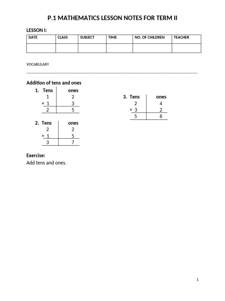 p.1 Maths Lesson Notes, Term II | PDF | Mathematics