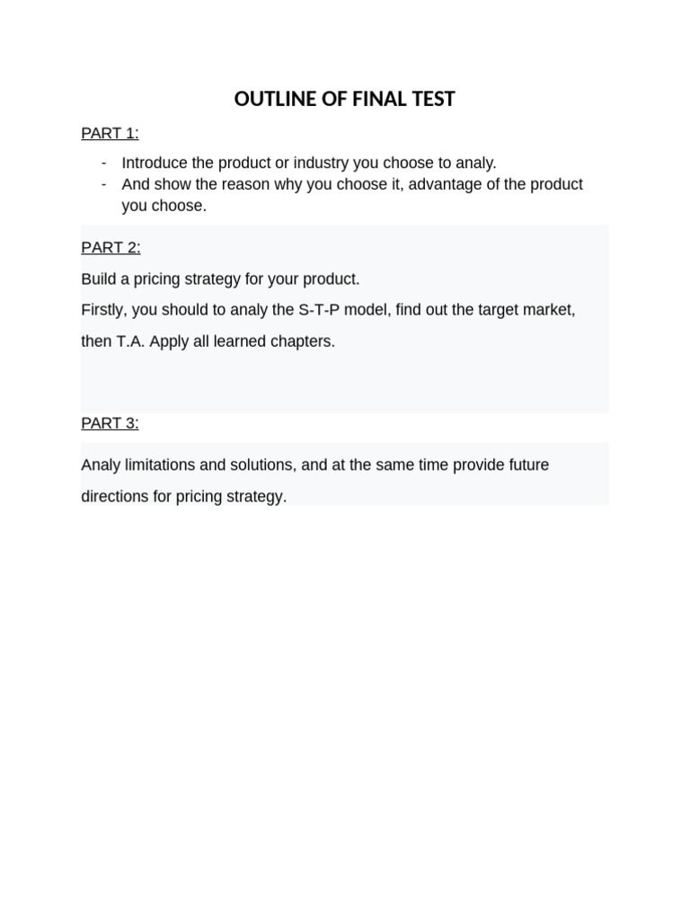 Final Test Outline: Product Analysis & Pricing | PDF
