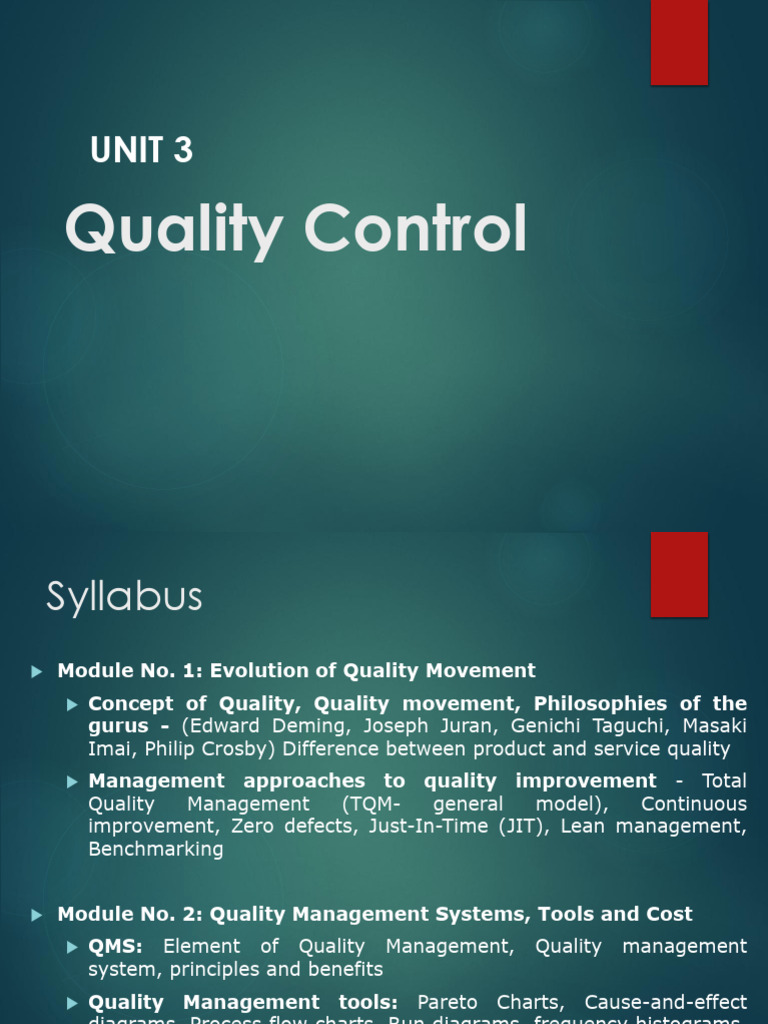 QM - Unit 3 - Quality Control | PDF | Quality Assurance | Six Sigma