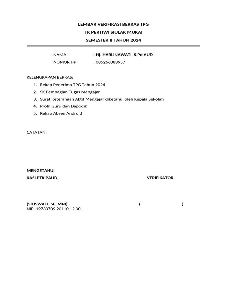 @ Lembar Verifikasi | PDF