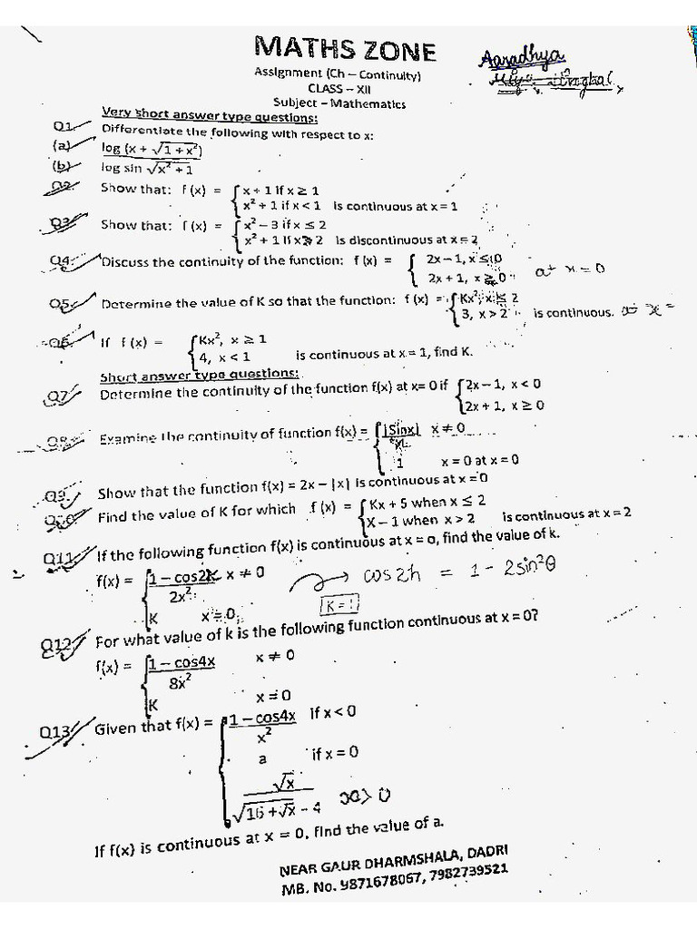 Continuity and Differentiability | PDF