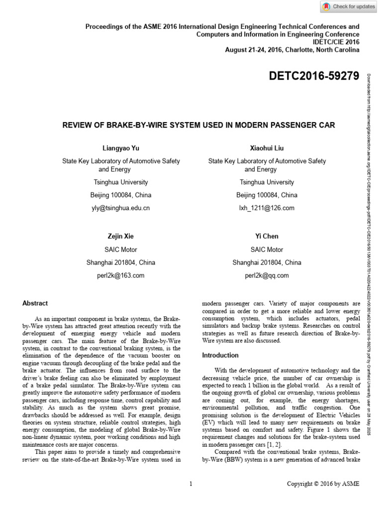 Review of Brake-By-wire System Used in Modern Passenger Car | PDF ...