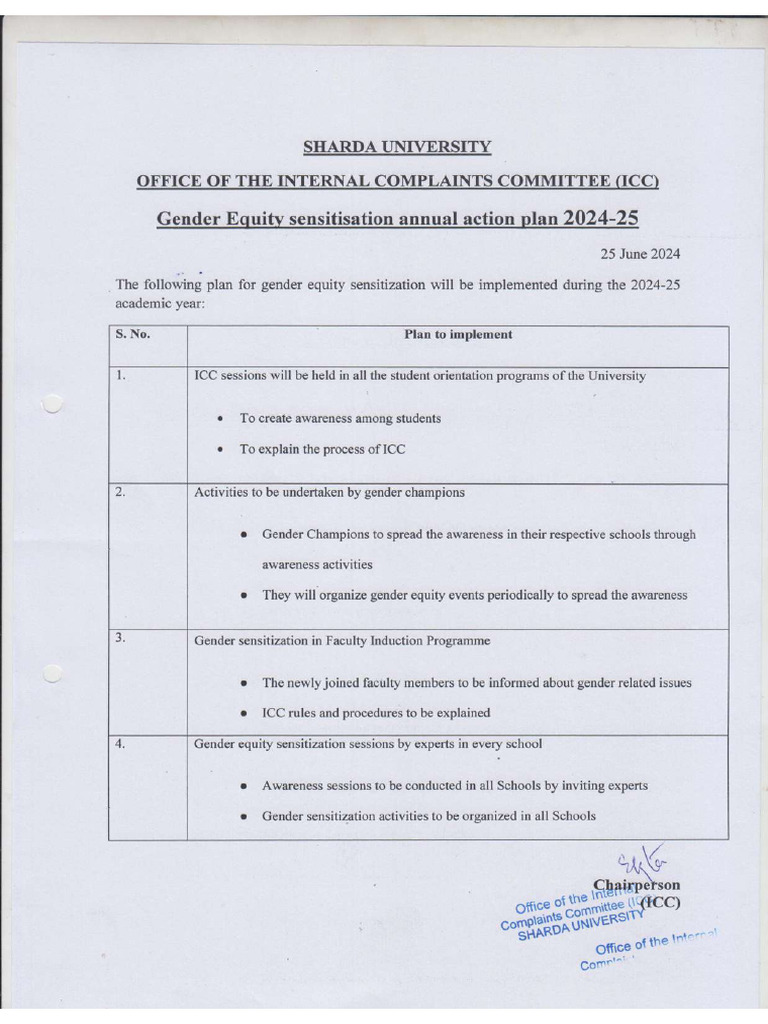 Annual Gender Sensitization Action Plan 2024 2025 | PDF