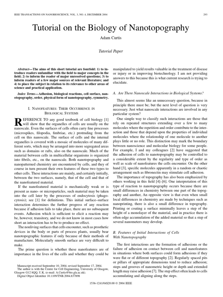 Tutorial On The Biology of Nanotopography | PDF | Cell (Biology ...