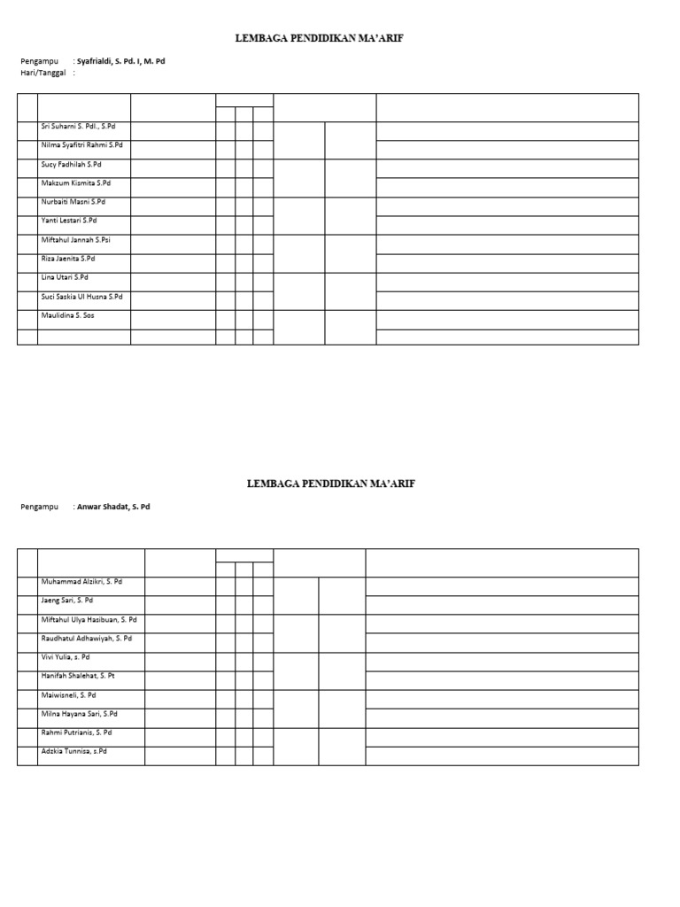 ABSENSI HALAQAH QURAN Landscape | PDF