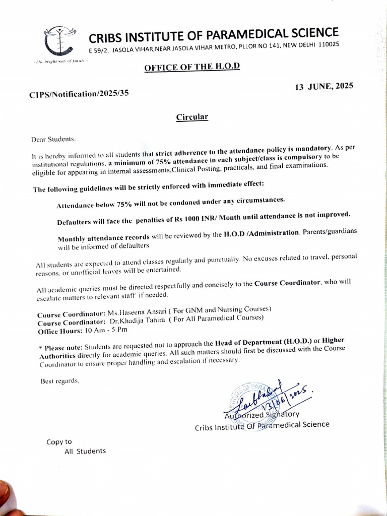 Attendance Circular 2025 | PDF