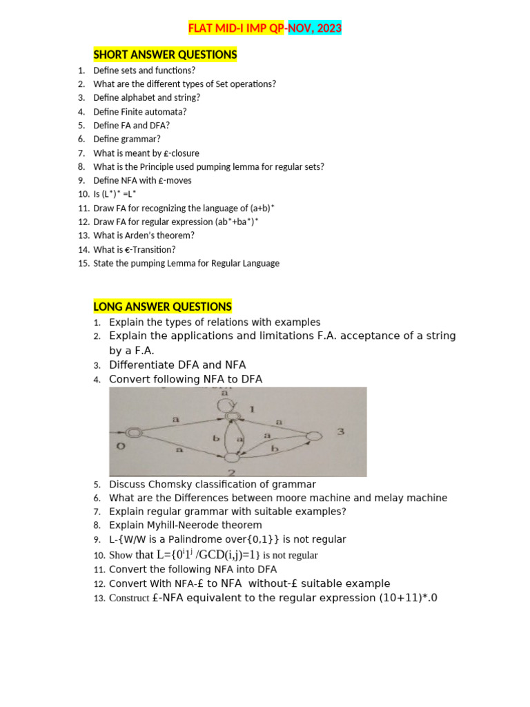 Flat Mid1 Imp Questions | PDF