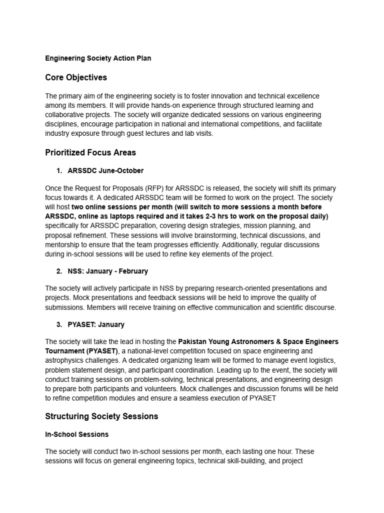 Engineering Society Action Plan-2 | PDF | Spacecraft Propulsion ...