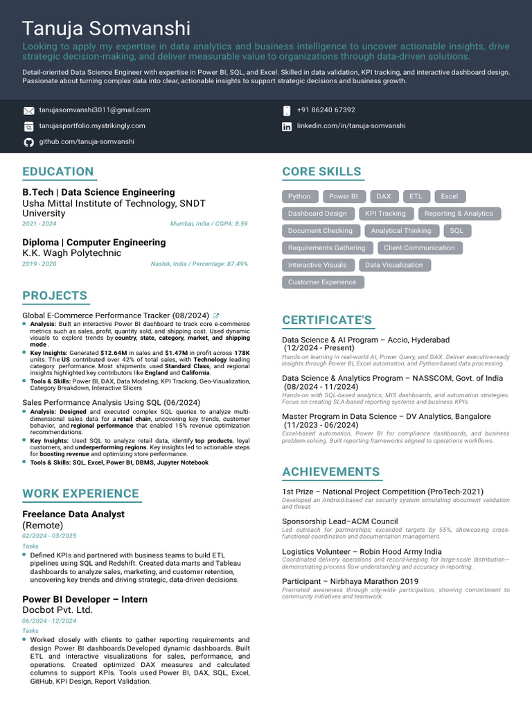 Tanuja Somvanshi Resume1 | PDF | Analytics | Data Science