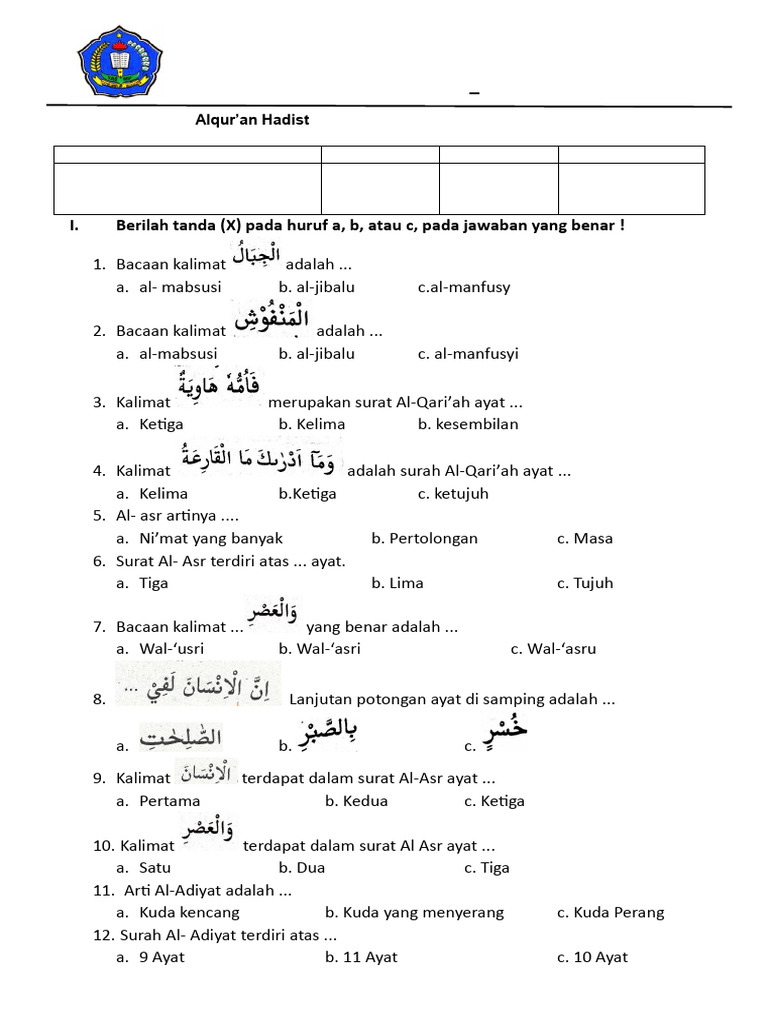 soal Qurdis kelas 2 semester genap | PDF