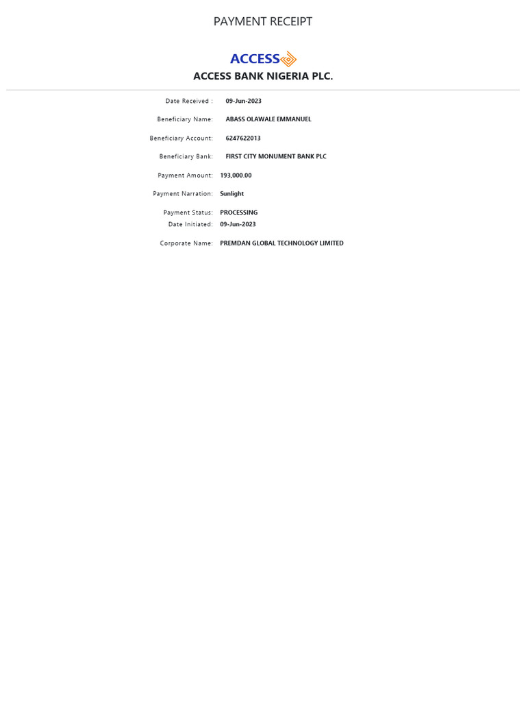 Abass Olawale Emmanuel Payment Receipt | PDF