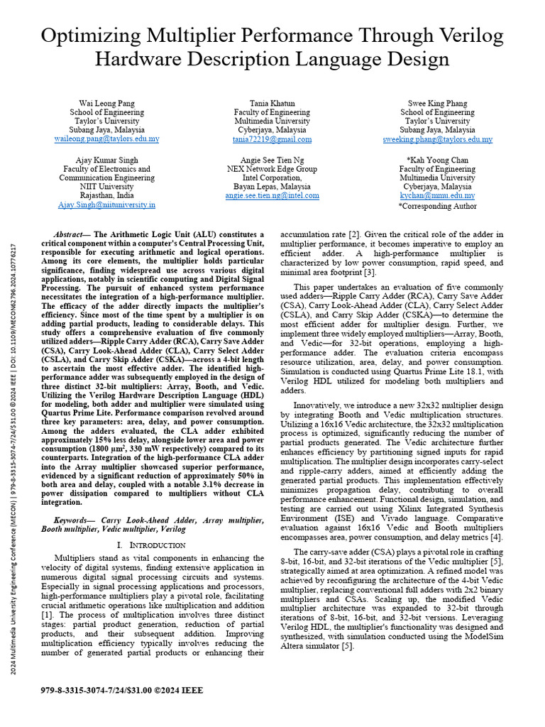 Optimizing Multiplier Performance Through Verilog Hardware Description Language Design | PDF ...